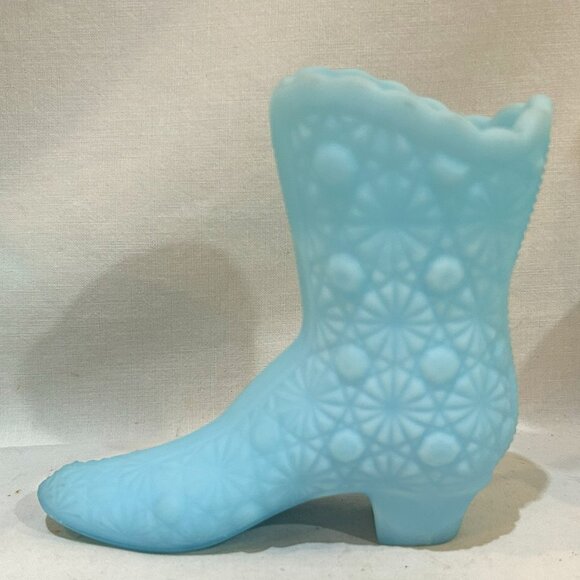 Fenton | Accents | Vintage Fenton Blue Satin Daisy Button Glass Boot ...